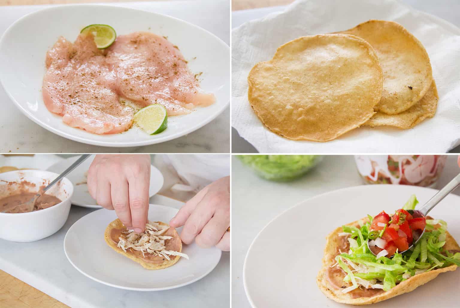 Tostadas de pollo Mexicanas. Sencillas y deliciosas.